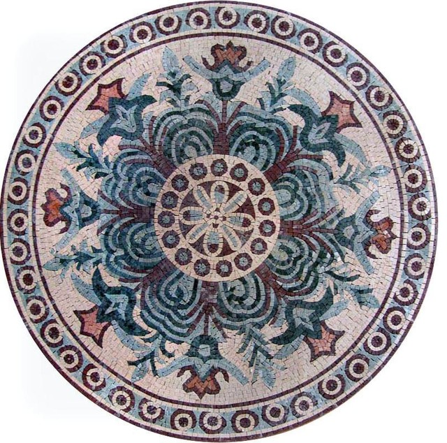 Circular Floral Mosaic, Serena, 24" x 24" - Contemporary - Tile Murals ...