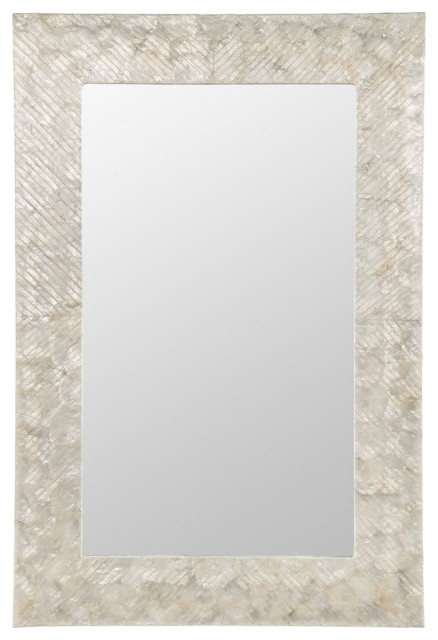Capiz Seashell Mosaic Rectangular Decorative Wall Mirror, Pearlescent ...