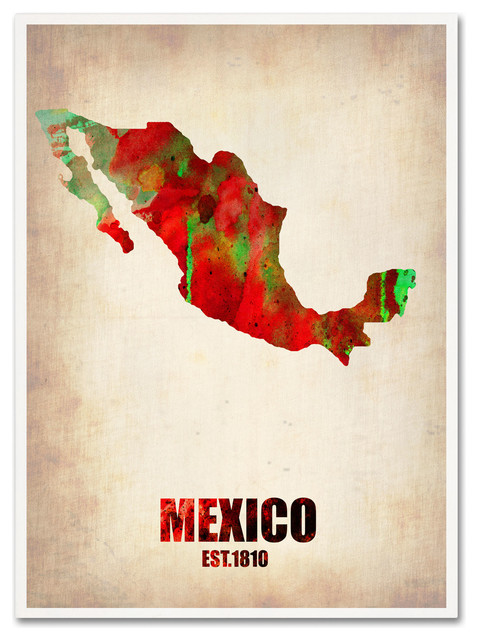 'Mexico Watercolor Map' Canvas Art by Naxart, 14" x 19" - Contemporary ...