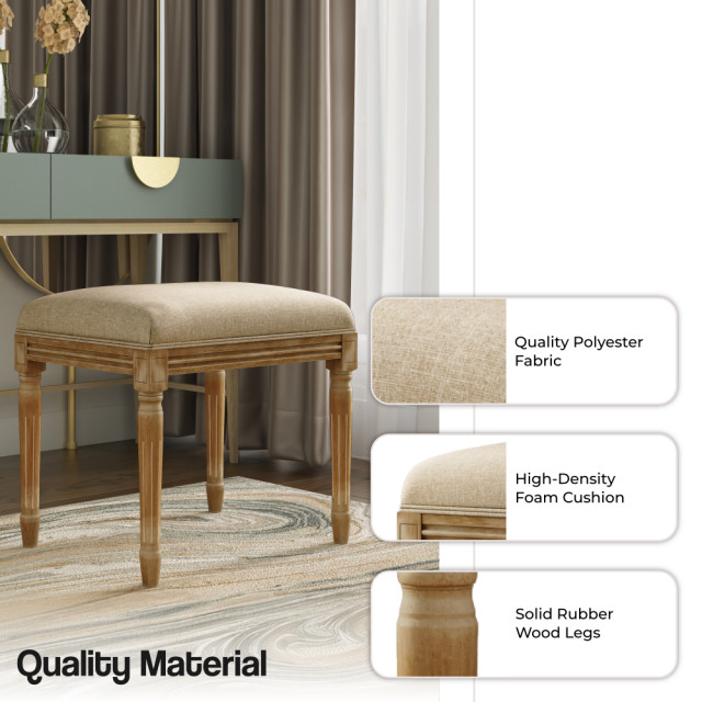 Madeline Stool, Flax - French Country - Vanity Stools And Benches - by ...