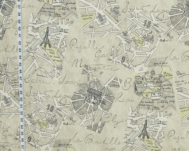 Paris Map Fabric Document Print, Standard Cut - Contemporary - Drapery ...