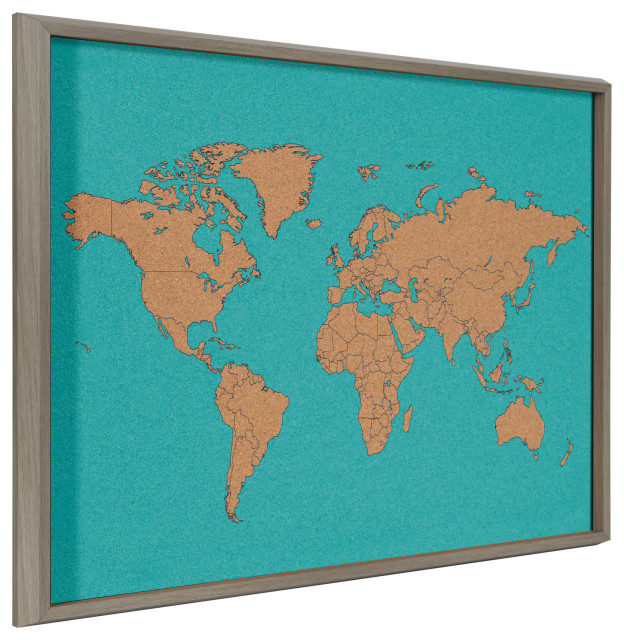 Blake World Map Framed Printed Cork by The Creative Bunch Studio, Gray ...
