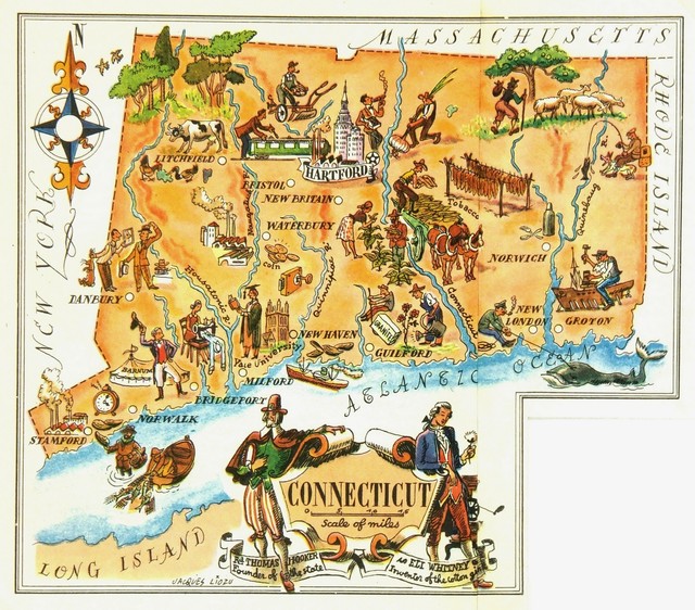 Consigned Vintage Pictorial Map of Connecticut, 1946 - Midcentury ...