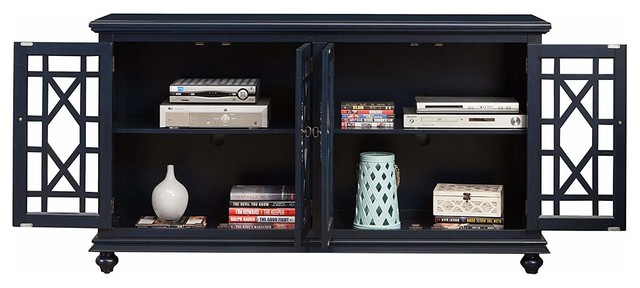 Benzara BM178118 Wooden TV Stand With Trellis Detailed Doors, Blue ...