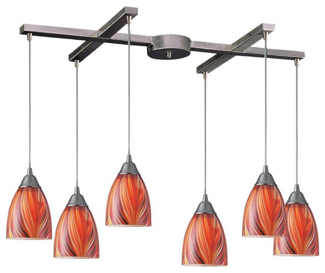 6 Light Rectangular Pendant, Transitional Style, 9"Hx9" - Contemporary ...