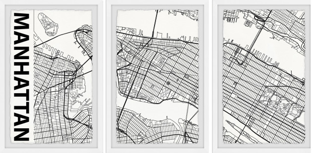 Manhattan Outline Triptych, 72x36 - Contemporary - Prints And Posters ...