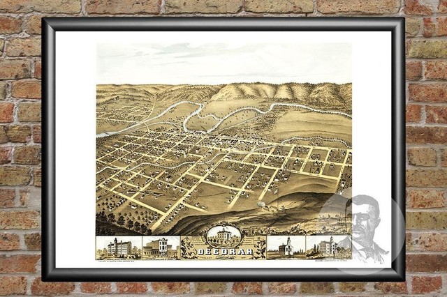 Old Map of Decorah Iowa 1870, Vintage Map Art Print, 18"x24 ...