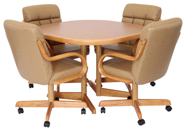 5-Piece 42x42 Caster Dining Set Laminate Table Top & Buff Caster Chairs ...