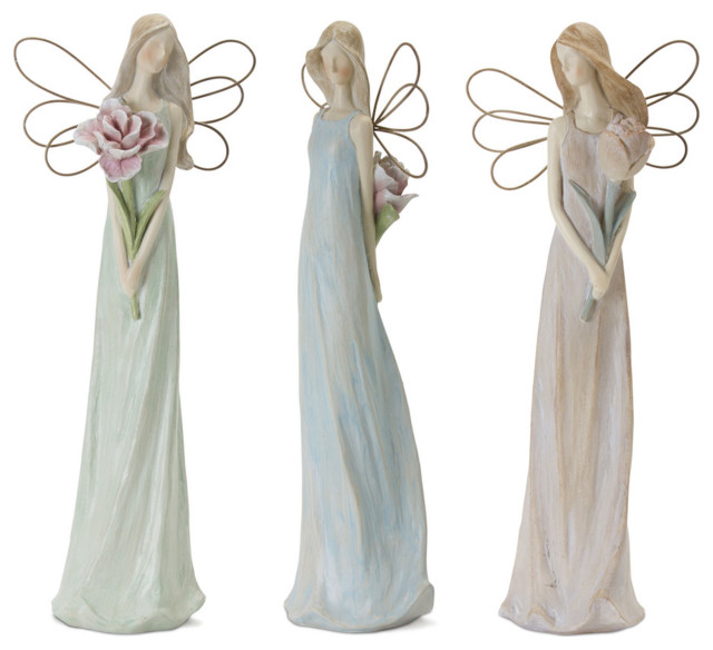 Angel Figurines, 3-Piece Set 13"H Resin/Stone Powder - Holiday Accents ...