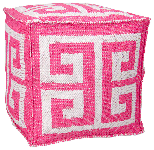 Mina Victory Greek Key Hot Pink Outdoor Cube - Contemporary - Floor ...