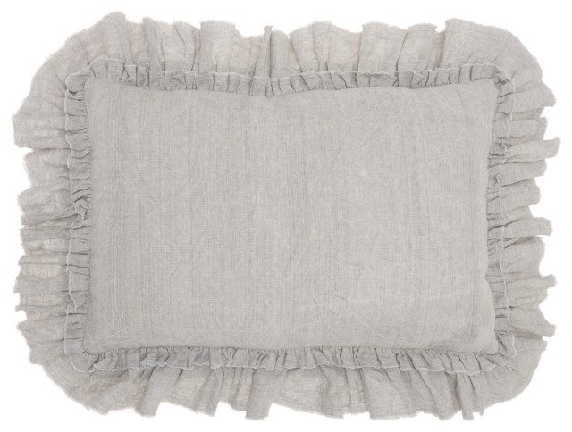 Nourison Home 16" x 24" Mina Victory Sofia Linen Frilled Border Grey Pillows, 16" x 24 ...