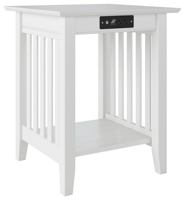 AFI Mission Solid Wood Printer Stand with Built-In Charger in White ...