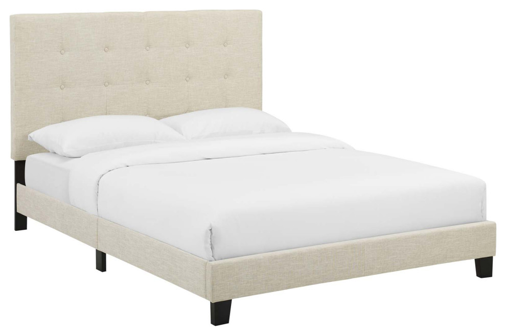 Melanie Queen Tufted Button Upholstered Fabric Platform Bed ...