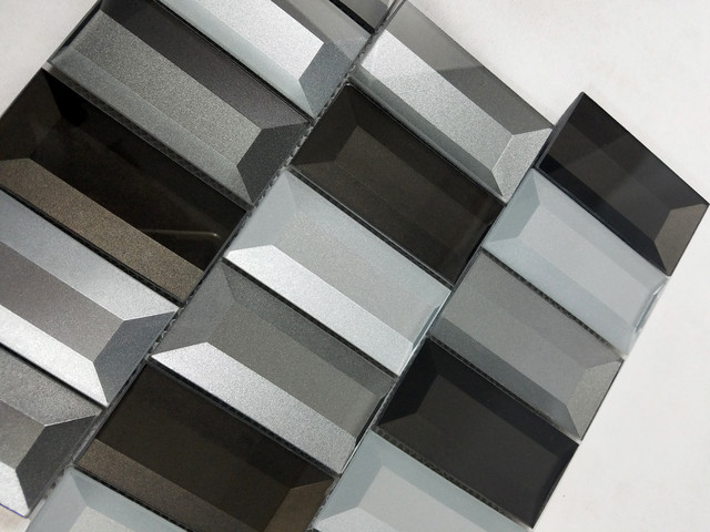 Illusion 2"x4" Beveled Glass Rectangle Mosaic Tile,Gray - Contemporary ...