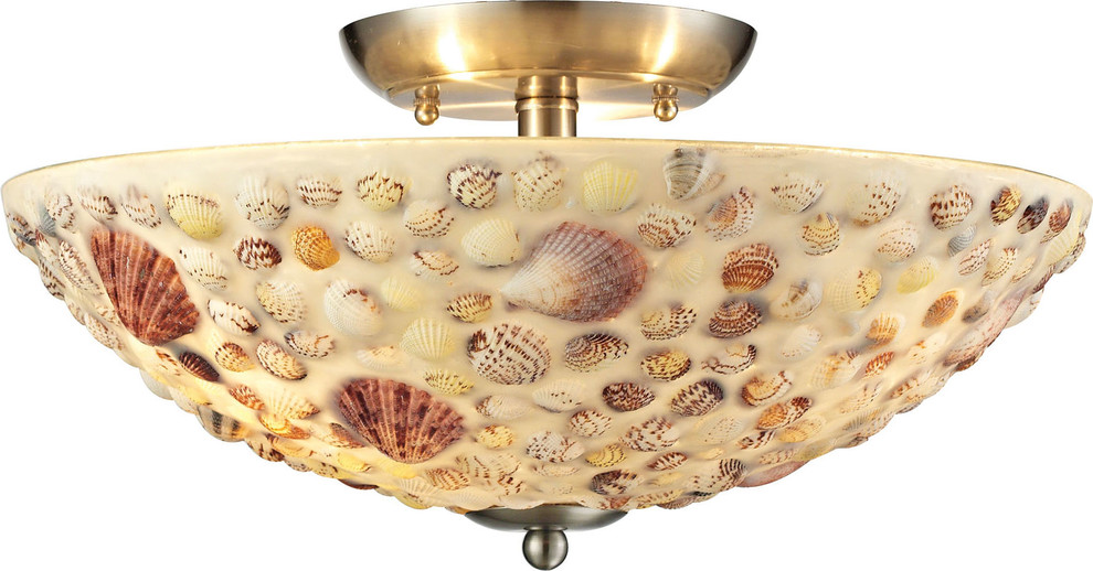 Shells 3-Light Semi Flush, Satin Nickel - Beach Style - Flush-mount ...