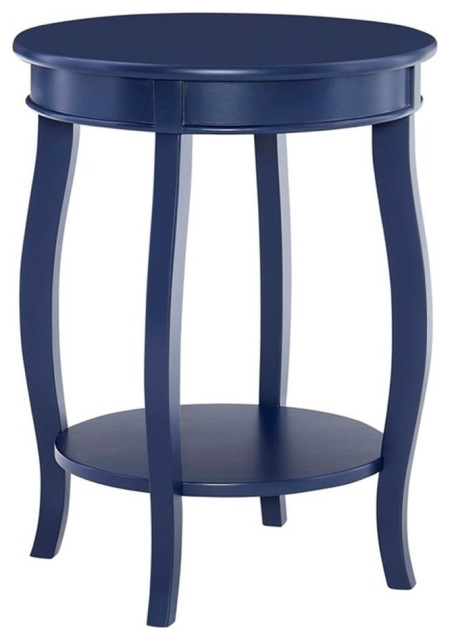 Linon Wren Wood Accent Side Table with Tapered Legs and Shelf in Navy ...