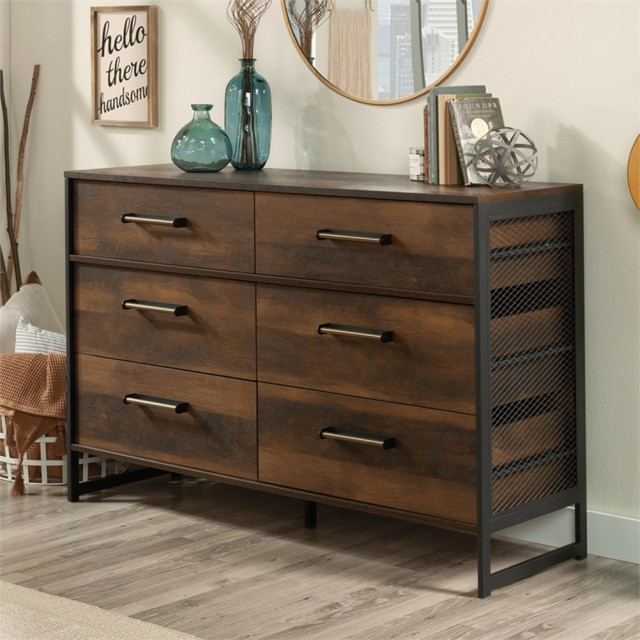 Sauder Briarbrook Engineered Wood/Metal 6-Drawer Dresser in Barrel Oak ...