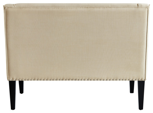 45" Beige and Black Upholstered Linen Bench - Transitional ...