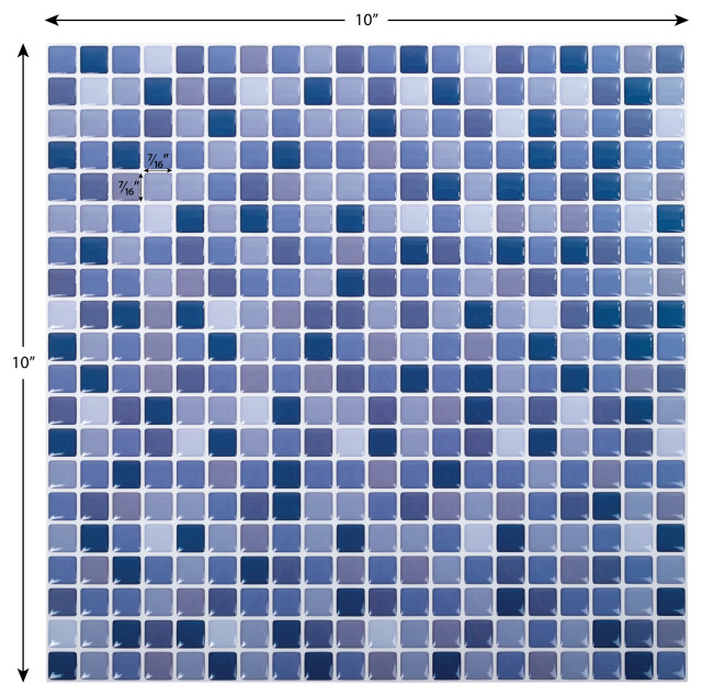 Self-Adhesive Peel & Stick Mini Square Wall Tiles, 10 x 10 in., Blue, 6 ...