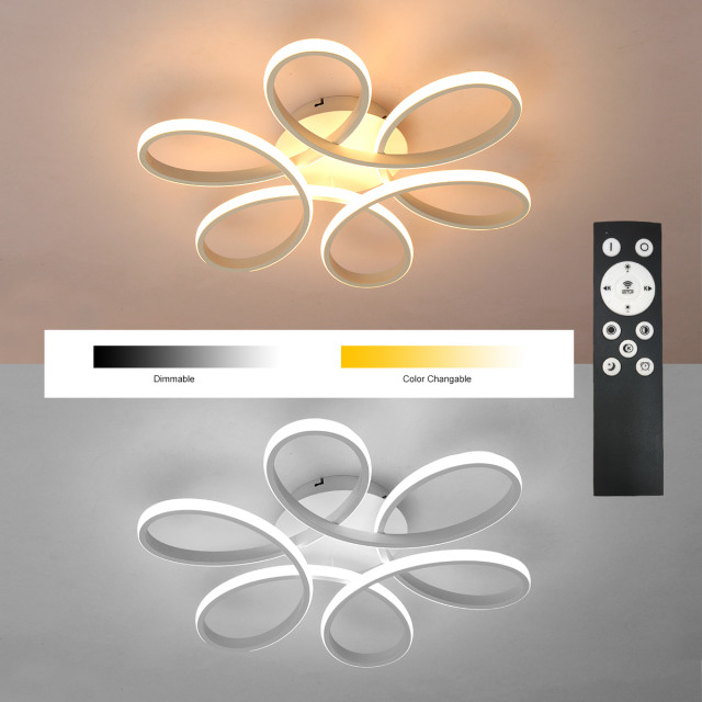 23" LED Semi Flush Mount Modern Aluminum Ceiling Light, Remote Dimming ...