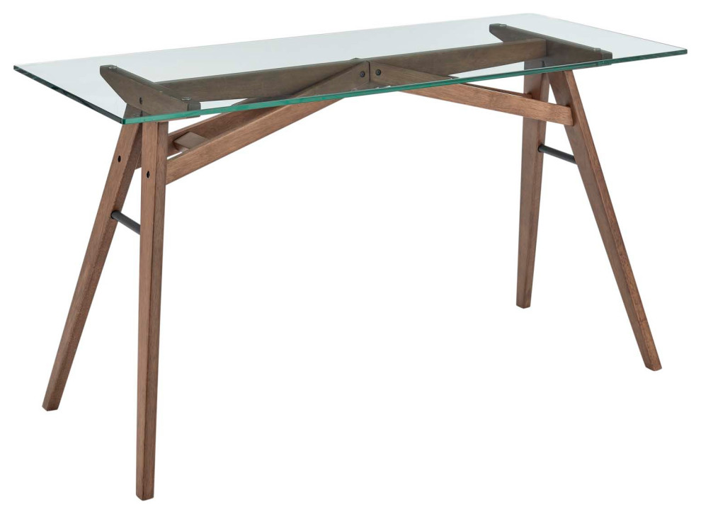Steadfast Glass Top Office Desk, Walnut - Midcentury - Desks And ...