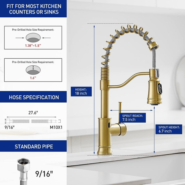 Touchless Kitchen Faucet, Arched Spout With Pull Down Sprayer ...