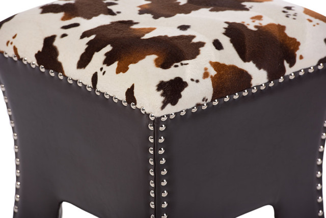 Sally Modern Cow-Print Patterned Faux Leather Accent Stool ...