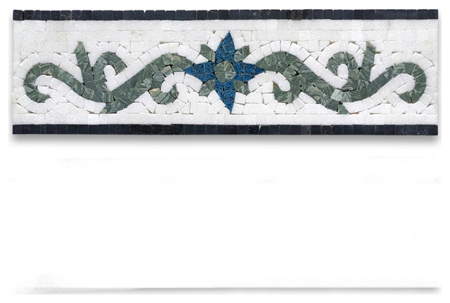 Elizabeth Emerald Sapphire Marble Mosaic Border Listello Tile Polished ...