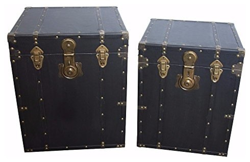 Set Of 2 Wood and Faux Leather Parker decorative Trunks, Black ...