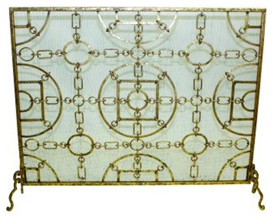 Equestrian Single Panel Fire Screen - Traditional - Fireplace Screens ...