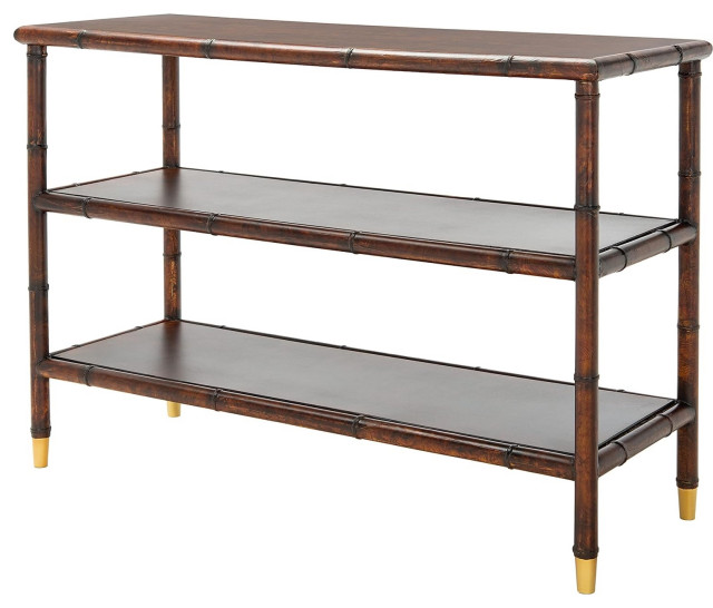 Tropical Console Table with Bamboo Frame and 2 Open Shelves, Dark Brown ...