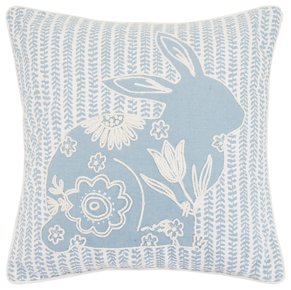 Porcelain Bunny Embroidered Pillow - Farmhouse - Decorative Pillows ...