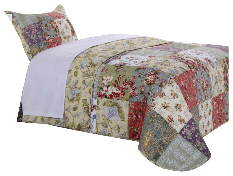 Chicago 2 Piece Fabric Twin Bedspread Set With Jacobean Prints ...