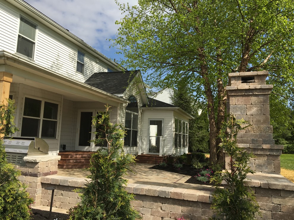 Unilock Fireplace, Outdoor Grill, Patio, Enclosed Sunroom & Landscaping ...