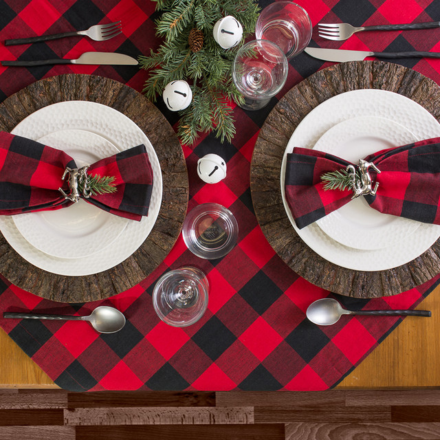 DII Red Buffalo Check Tablecloth 70 Round - Rustic - Tablecloths - by ...