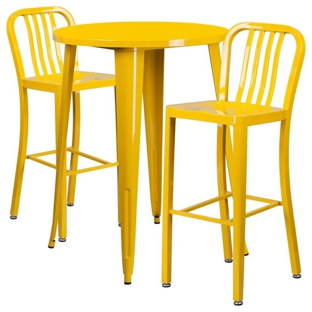 Bowery Hill 3 Piece Steel Metal/Rubber Round Patio Pub Set in Yellow ...