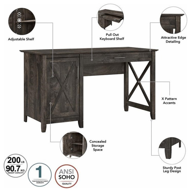 Atlin Designs Farmhouse Wood Computer Desk with Keyboard Tray in Gray ...