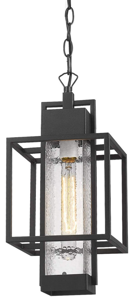 1 Light Handing Lantern Porch Light In Black Finish With Bubble Glass ...