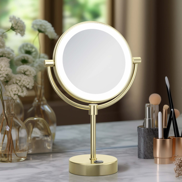 Circular LED Free Standing Magnifying Make Up Mirror - Modern - Makeup ...