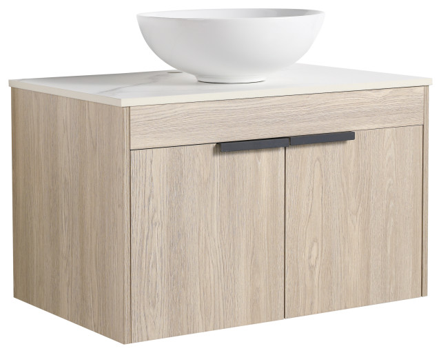 TATEUS 30" Modern Float Bathroom Vanity Set Wall Mounted White Oak ...