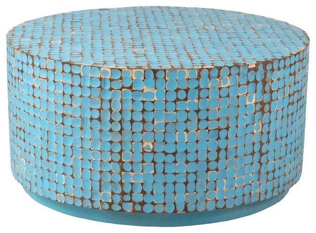 East at Main Cummings Blue Coconut Shell Inlay Round Coffee Table ...