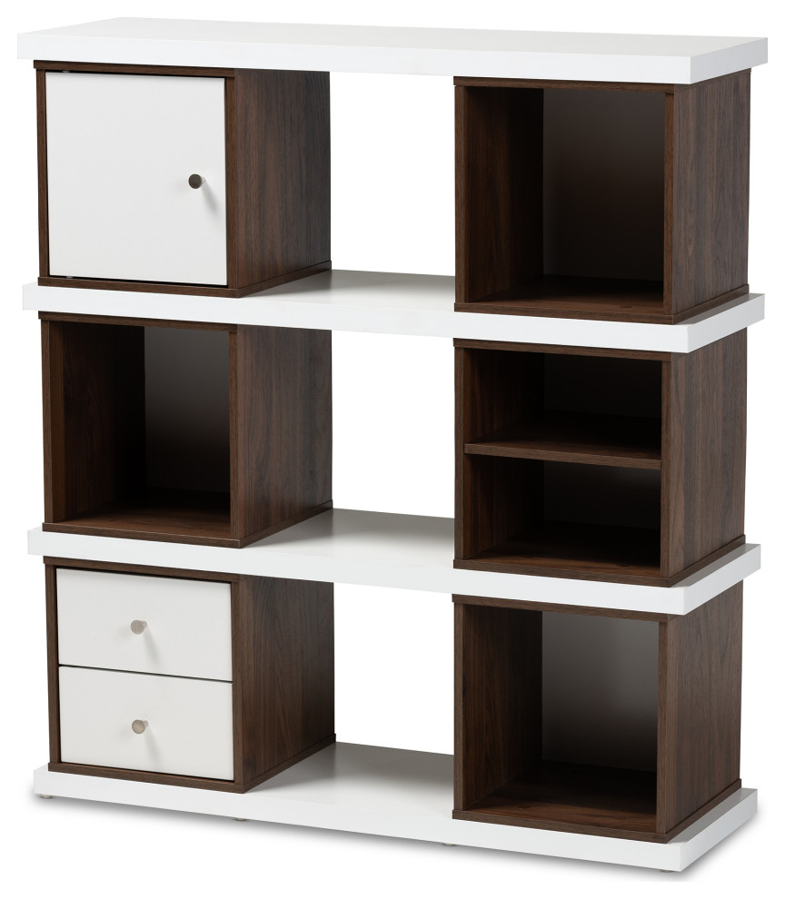 Leadwick 2-Tone White and Walnut Brown Finish 2-Drawer Bookcase ...