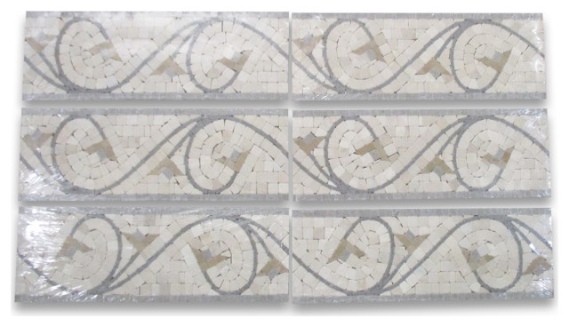 Marble Mosaic Border Listello Insert Tile Agean Sienna 5x14.5 Tumbled ...