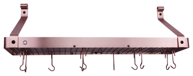 Handcrafted 36" Gourmet Bookshelf Wall Rack w 12 Hooks Brushed Copper ...