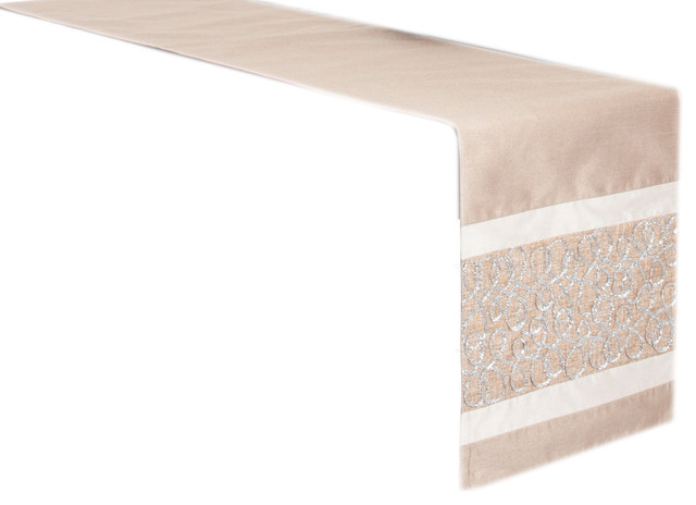 Embroidered Silver Cord Design Table Runner - Transitional - Table ...