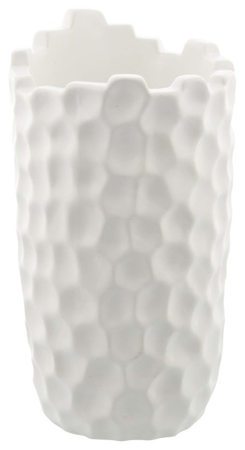 Contemporary White Porcelain Ceramic Vase 74690, 5" x 5" x 9 ...
