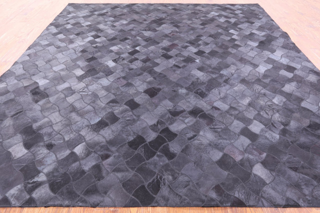10' Square Natural Cowhide Hand Stitched Rug C1174, 10' 0" X 10' 0 ...