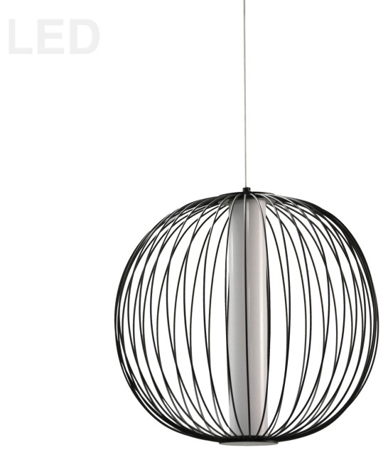 20W LED Pendant, Matte Black with White Acrylic Diffuser - Transitional ...