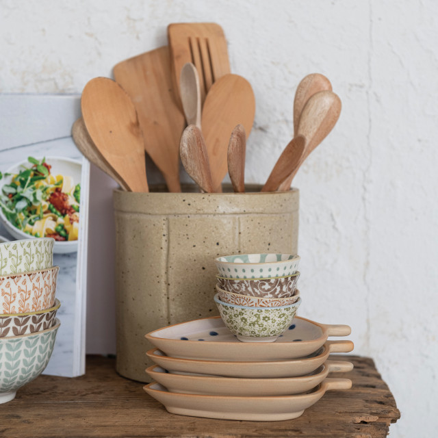 Decorative Stoneware Crock with Line Detail, Tan - Transitional ...