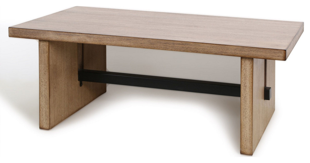 Dann Foley Coffee Table Tobacco Brown Wood Veneer With Black Bar Accent ...